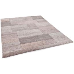 Theko Wollteppich &raquo;Dalas - 7709, handgekn&uuml;pft&laquo; rechteckig 18 mm H&ouml;he reine Wolle, Patchwork Design, Wohnzimmer rosa Schurwolle B : 170cm 1 Stk., 18mm,