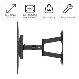 Hama TV-Wandhalterung &raquo;schwenkbar, vollbeweglich, 94-304,8cm(37"-120" ), 43", 50",55",65",75"&laquo; bis 305 cm Zoll schwarz Stahl Einheitsgr&ouml;&szlig;e