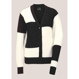 Madeleine Mode MADELEINE Damen Strickjacke "Strickjacke Patch-Design Cardigan, V-Ausschnitt", schwarz, Modern, Gr. 44, Obermaterial: 42% Viskose CV. 27% Polyamid