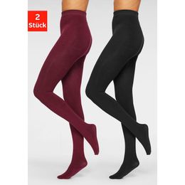 Lavana Damen Thermostrumpfhose Packung, 2 Stk. mit angerauter Innenseite rot S (36/38)