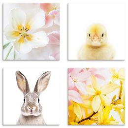 Artland Leinwandbild &raquo;Ostergr&uuml;&szlig;e&laquo; Blumen Flower K&uuml;ken Ostern Set, 4 Stk. tlg. in verschiedenen Gr&ouml;&szlig;en erh&auml;ltlich bunt Leinwand B/H/T: 30cm x 30cm, Blumen 