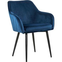Salesfever Armlehnstuhl &raquo;Komfortabler Esszimmerstuhl mit Stil&laquo; () mit Diamantsteppung auf der R&uuml;ckseite blau B/H/T: 61cm x 85cm x 45cm, Samtvelours 