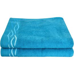 Dyckhoff Handt&uuml;cher &raquo;Wave&laquo; mit Jacquard-Bord&uuml;re blau Frottier, Baumwolle B/L: 50cmx100cm, 2 Stk., Wellen, Frottier