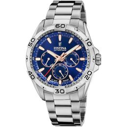 Festina Herren Multifunktionsuhr Armbanduhr, Quarzuhr, Herrenuhr, Edelstahlarmband,bis 10bar wasserd. silber Einheitsgr&ouml;&szlig;e