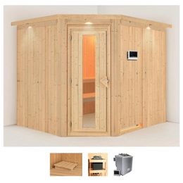 Karibu Sauna &raquo;Marit&laquo; Set, Ofen 9 kW Bio externe Strg easy beige Bio-Kombiofen, externe Steuerung, 9 kW