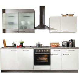 KOCHSTATION K&uuml;che &raquo;Trea&laquo; vormontiert, wahlweise mit E-Ger&auml;ten, Stellbreite 280 cm wei&szlig; B/H/T: 280cm x 87cm x 58cm,mit E-Ger&auml;ten, Sp&uuml;lenschrank links
