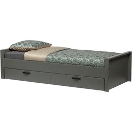 Woood Bettgestell &raquo;Morris FSC -Kiefernholz bands&auml;gerauh,H 53 x B 214 x T 95 cm&laquo; Matratzenma&szlig; 90x200 cm, einfach zu montierbar, Schublade optional grau