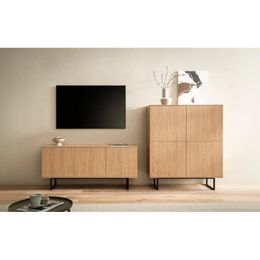 Home Affaire Wohnzimmer-Set &raquo;Lund, moderne Anbauwand, Wohnzimmer-Set in Stone Oak oder Nussbaum&laquo; 2 Stk. tlg. beige B/H/T: 280cmcm x 137cmcm x 40cmcm