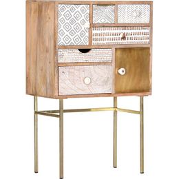 GUTMANN FACTORY Kommode &raquo;Linea&laquo; mit detailreichen Verzierungen, Shabby Chic, Vintage beige Massivholz B/H/T: 70cm x 110cm x 44cm, 5 Stk., Mango, 2 Stk.