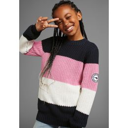 Kangaroos M&auml;dchen Strickpullover "Ringelpullover", blau, Gr. 140, geringelt, Strick, Obermaterial: 50% Baumwolle, 50% Polyacryl, Pullover, mit Logo