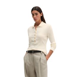 Marc O'Polo MARC O'POLO Damen Langarm-Poloshirt "aus Bio-Baumwoll-Modal-Stretch-Jersey", beige, Basic, Gr. XL, unifarben, Obermaterial: 58% Baumwolle, 38% Modal,