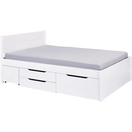 Inter Link Stauraumbett &raquo;Efetivo, inkl. Nachtkommode, Einzelbett, Doppelbett, Massivholz&laquo; Bett mit Stauraum, inkl. Lattenrost, 90/140/160/180x200 cm wei&szlig; 