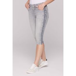 SOCCX Damen Jeansshorts, grau, Gr. 31, bedruckt, Denim/Jeans, Material: 98% Baumwolle, 2% Elasthan, Zusatz: Enth&auml;lt nichttextile Teile tierischen