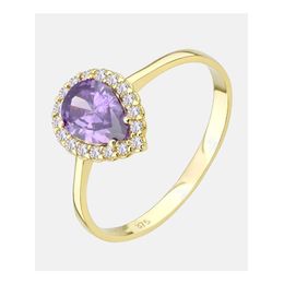 Vanlere Cluster-Ring aus 375 Gelbgold mit Zirkonia mit Amethyst | Gr.: 58