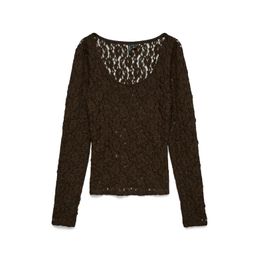 V&eacute;ro Moda VERO MODA Damen Langarmshirt "VMFLORA LS 2-WAY LACE TOP JRS NOOS", braun, Gr. S, unifarben, Jersey, Obermaterial: 99% Polyester, 1% Elasthan, Shirts,