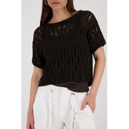 monari Damen Ajourpullover "Pullover Ajour", schwarz, Gr. 40, unifarben, Strick, Obermaterial: 87% Polyacryl, 13% Polyamid, Pullover, Regular fit mit