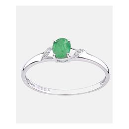 Diamant L'&eacute;ternel Verlobungsring aus 375 Wei&szlig;gold mit Diamant mit Smaragd | Gr.: 55