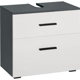 Welltime Waschbeckenunterschrank &raquo;Skara&laquo; mit Klappe und Schubkasten, schwarze Griffe, Breite 60 cm, H&ouml;he 55 cm grau Holzwerkstoff anthrazit/R&uuml;ckwand 