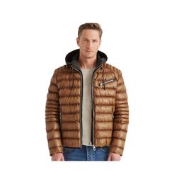 Milestone Stepplederjacke Lammnappa Kapuze in Cognac | Gr.: 54