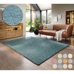 OTTO home Wollteppich &raquo;Pirker, handgewebt&laquo; rechteckig 12 mm H&ouml;he Handwebteppich, meliert, reine Wolle, Wendeteppich, Scandi, Wohnzimmer blau 