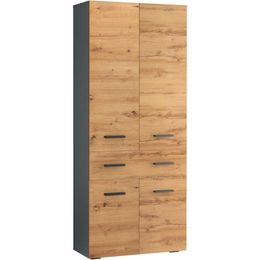 Inosign welltime Hochschrank &raquo;Skara&laquo; mit drei variablen Einlegeb&ouml;den grau Holzwerkstoff anthrazit, B/H/T: 76cm x 180cm x 35cm, Schubladen: 1 Stk. T&uuml;ren: 4 Stk