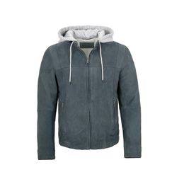 Milestone Lederjacke Kapuze Lammvelour in Jeansblau | Gr.: 54