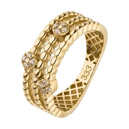 Jobo Damen Goldring "Ring Damenring breit dreireihig", 52, Gelbgold 333gelbgold 333, Gelbgold 333, Fingerringe, 333 Gold mit 12 Zirkonia