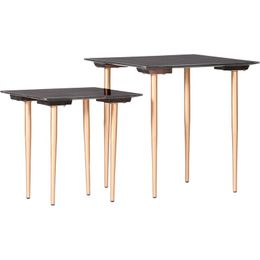 GUTMANN FACTORY Beistelltisch &raquo;Marmoro, Couchtisch 2-er Set rund H&ouml;he 50; 40 cm&laquo; Set, 2 Stk. tlg. Tischplatte aus schwarzem Marmor grau B/H/T: 50cm x 50cm x 50cm