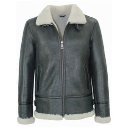 Jilani Lammfell-Lederjacke in Anthrazit-Beige | Gr.: 58