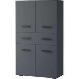 Welltime Midischrank &raquo;Skara&laquo; mit zwei variablen Einlegeb&ouml;den grau Holzwerkstoff anthrazit, B/H/T: 76cm x 130cm x 35cm, Schubladen: 1 Stk. T&uuml;ren: 4 Stk