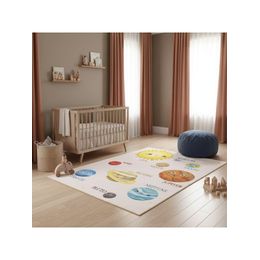 KADIMA DESIGN Kinderteppich Waschbar Planeten TRAUN Strapazierf&auml;hig OEKO-TEX | Gr.: 120 x 170 cm