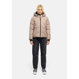 Marikoo Damen Winterjacke "Shinamii", beige, Gr. XS, Obermaterial: 100% Polyester, Jacken, Kurze Steppjacke mit Kapuze und diagonalem Steppmuster