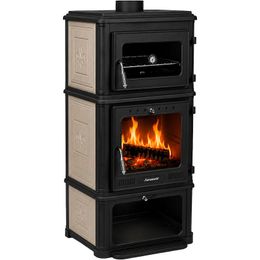 Hanseatic Kaminofen &raquo;Minerva, Gussofen mit Backofen und Beige emaillierten Seiten&laquo; Gro&szlig;er Feuerraum BImSchV Stufe 2 konform und f&uuml;r den Betrieb in Deutschland, 