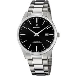 Festina Herren Quarzuhr Armbanduhr, Herrenuhr, Damenuhr, Edelstahlarmband, Datum silber Einheitsgr&ouml;&szlig;e