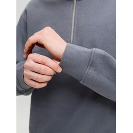 Jack & Jones JACK & JONES Herren Sweatshirt "JJESOHO SWEAT QUARTER ZIP HN NOOS"turbulence, Gr. L, bedruckt, angeraute Sweatware, Obermaterial: 80% Baumwolle, 20%