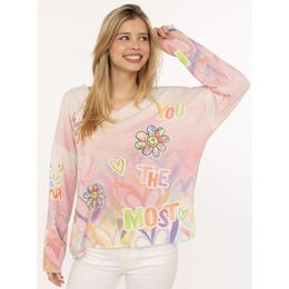 Zwillingsherz Damen Langarmshirt &raquo;"Love is Kind"&laquo; moderner Schriftzug, V-Neck, leichtes Material bunt Einheitsgr&ouml;&szlig;e