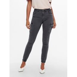 Only Damen Cargohose "ONLMISSOURI REG ANK CARGO PNT", grau, Gr. 40, unifarben, Web, Obermaterial: 98% Baumwolle, 2% Elasthan, Hosen, kn&ouml;chellang mit