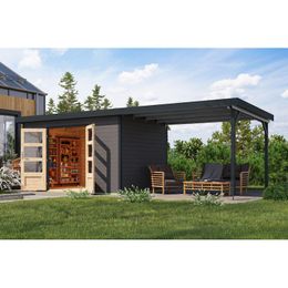 Karibu Gartenhaus &raquo;Plutino 7 SET, in verschiedenen Farben&laquo; inkl. Anbaudach Massivholz ohne Fu&szlig;boden, Blechdach