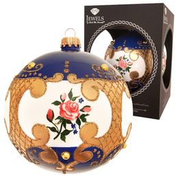 Weihnachtsbaumkugel &raquo;Weihnachtskugel Rosendesign blau wei&szlig; 10cm&laquo; Dekoriert mit Liebe zum Detail Glas 10cm