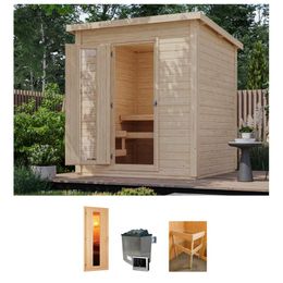 Karibu Saunahaus &raquo;Talo 2&laquo; Set, Ofen 9 KW externe Strg easy beige Saunaofen, externe Steuerung, 9 kW