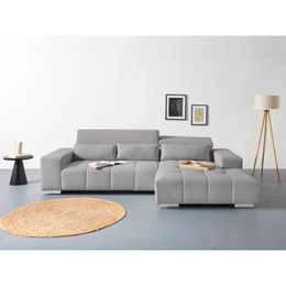 COTTA Ecksofa &raquo;Orion L-Form, B: 307 cm, moderne Steppung, bequeme Wellenunterfederung&laquo; 2x Kopfteilverstellung & 3 Nierenkissen grau 90% Polyester, 10%