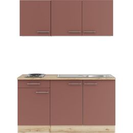 Optifit Pantryk&uuml;che &raquo;Bella&laquo; Breite 150 cm, wahlweise mit Kochfeld oder Unterbauk&uuml;hlschrank rot B/H/T: 150cm x 60cm, 2-Platten-Kochfeld, ohne 