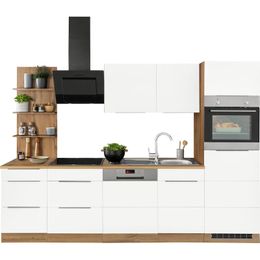 KOCHSTATION K&uuml;chenzeile &raquo;KS-Brindisi Breite 280 cm&laquo; wahlweise mit E-Ger&auml;ten und Induktion, mit MDF-Fronten und Regal wei&szlig; B/H/T: 280cm x 200cm x 60cm,