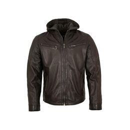Jilani Lederjacke Kapuze Lammnappa in Dunkelbraun | Gr.: 56