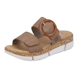 Rieker Damen Pantolette , Keilabsatz, Sommerschuh, Schlappen mit moderner Zierschnalle beige 42