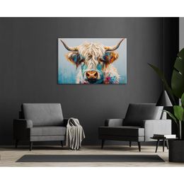 Leinwandbild &raquo;Wandbild BUNTES HOCHLANDRIND 78x118 cm &ndash; Leinwandbild Keilrahmen Deko&laquo; Hochlandrind Kuh Kuhbilder 1 Stk. tlg. auf Keilrahmen gespannt 