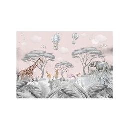 WALLARENA Fototapete Kinderzimmer Dschungel in Rosa | Gr.: 150 x 105 cm
