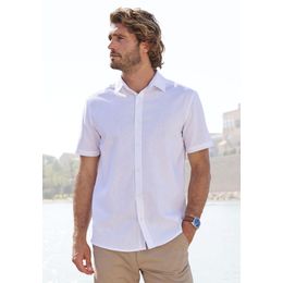 John Devin Herren Kurzarmhemd "Regular Fit", wei&szlig;, Gr. S, unifarben, Web, Obermaterial: 75% Baumwolle, 25% Leinen, Hemden, Leinenhemd mit Kentkragen