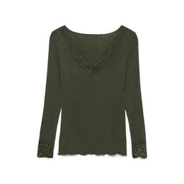 V&eacute;ro Moda Vero Moda Damen Langarmshirt &raquo;VMSKYE LS V-NECK LACE TOP JRS NOOS&laquo; Materialmix, mit Wolle und Stretch, slim fit gr&uuml;n L