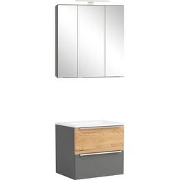 Welltime Badm&ouml;bel-Set &raquo;TRIENT, Set: Spiegelschrank und Waschtisch&laquo; 2 Stk. tlg. grau MDF B/H/T: 60cmcm x 200cmcm x 47cmcm
